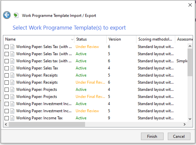 Importing or Exporting a Work Programme Template – Internal Audit MK