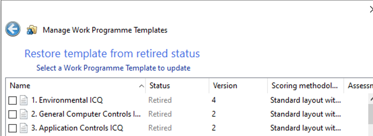 Manage Templates – Internal Audit MK