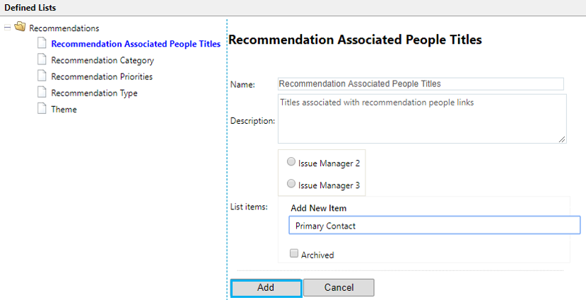 Defined Lists – Internal Audit MK