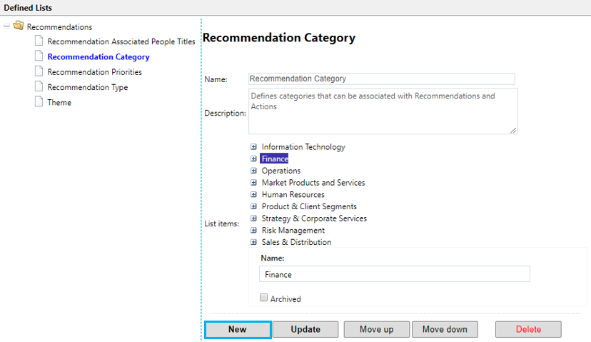 Defined Lists – Internal Audit MK