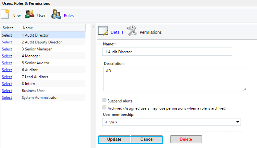 Editing Roles – Internal Audit MK