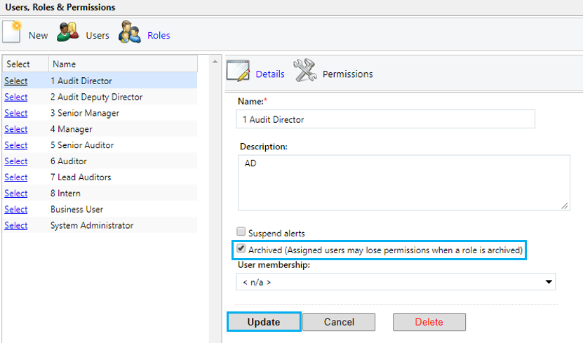 Archiving Roles – Internal Audit MK