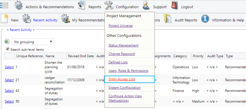 Accessing Entity Access Lists – Internal Audit MK